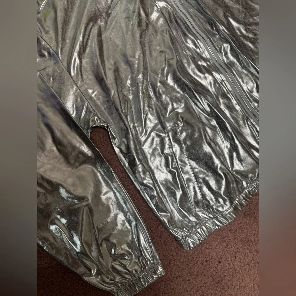 Jackets & Coats | New Medium Silver Metallic Jacket Hoodie Rave ...